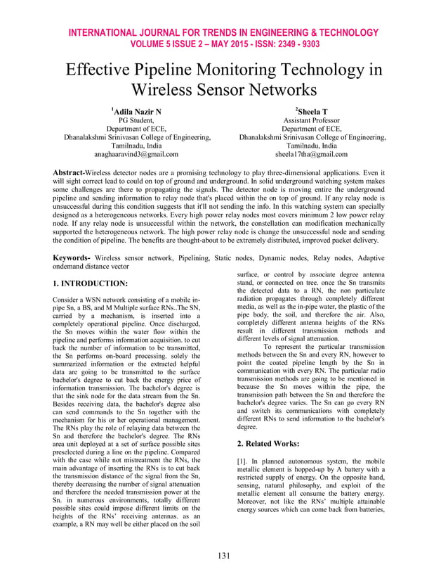 Effective Pipeline Monitoring Technology in Wireless Sensor Networks | PDF
