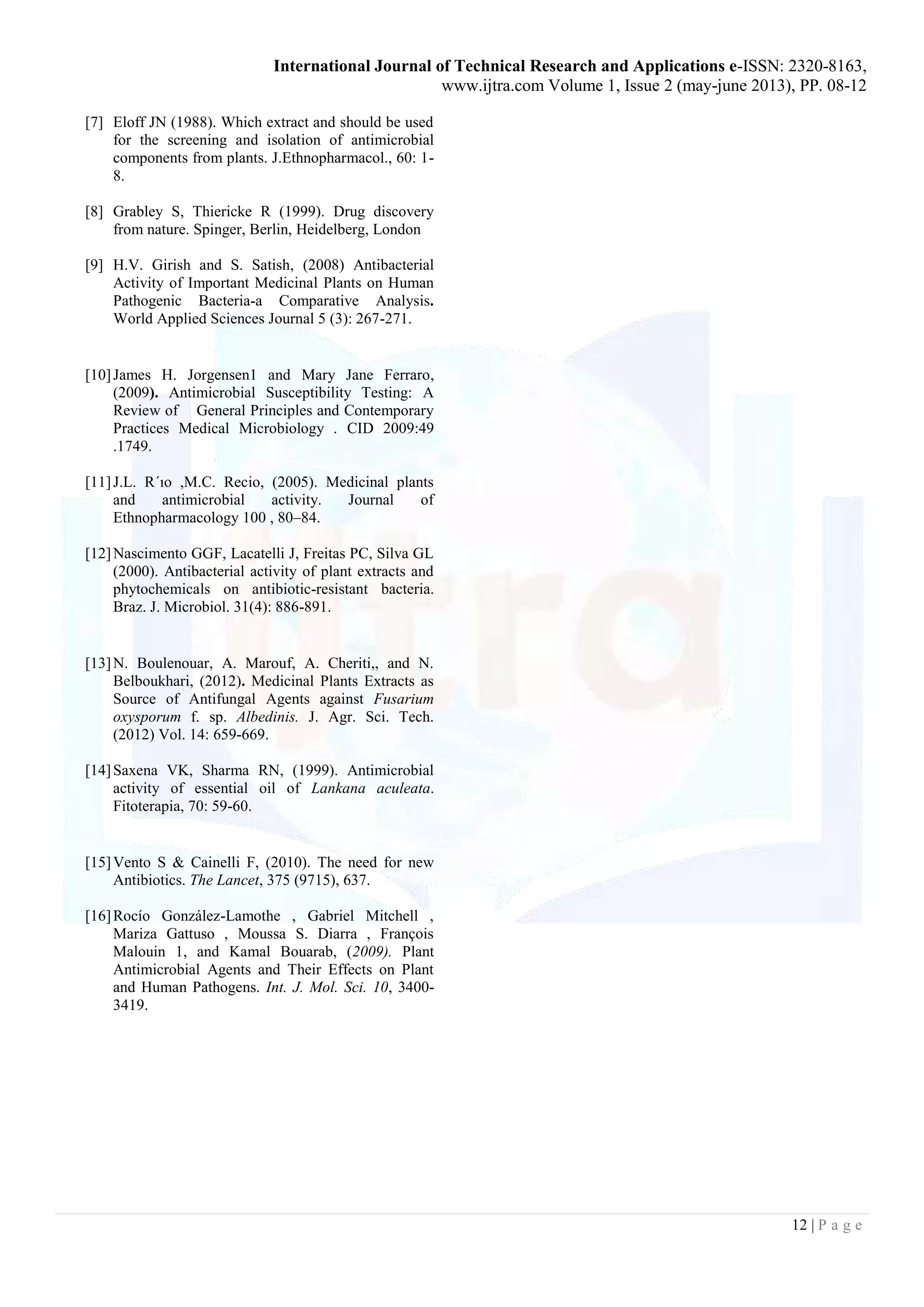 IN VITRO EVALUATION OF ANTIMICROBIAL ACTIVITY OF SOME SELECTED INDIAN ...
