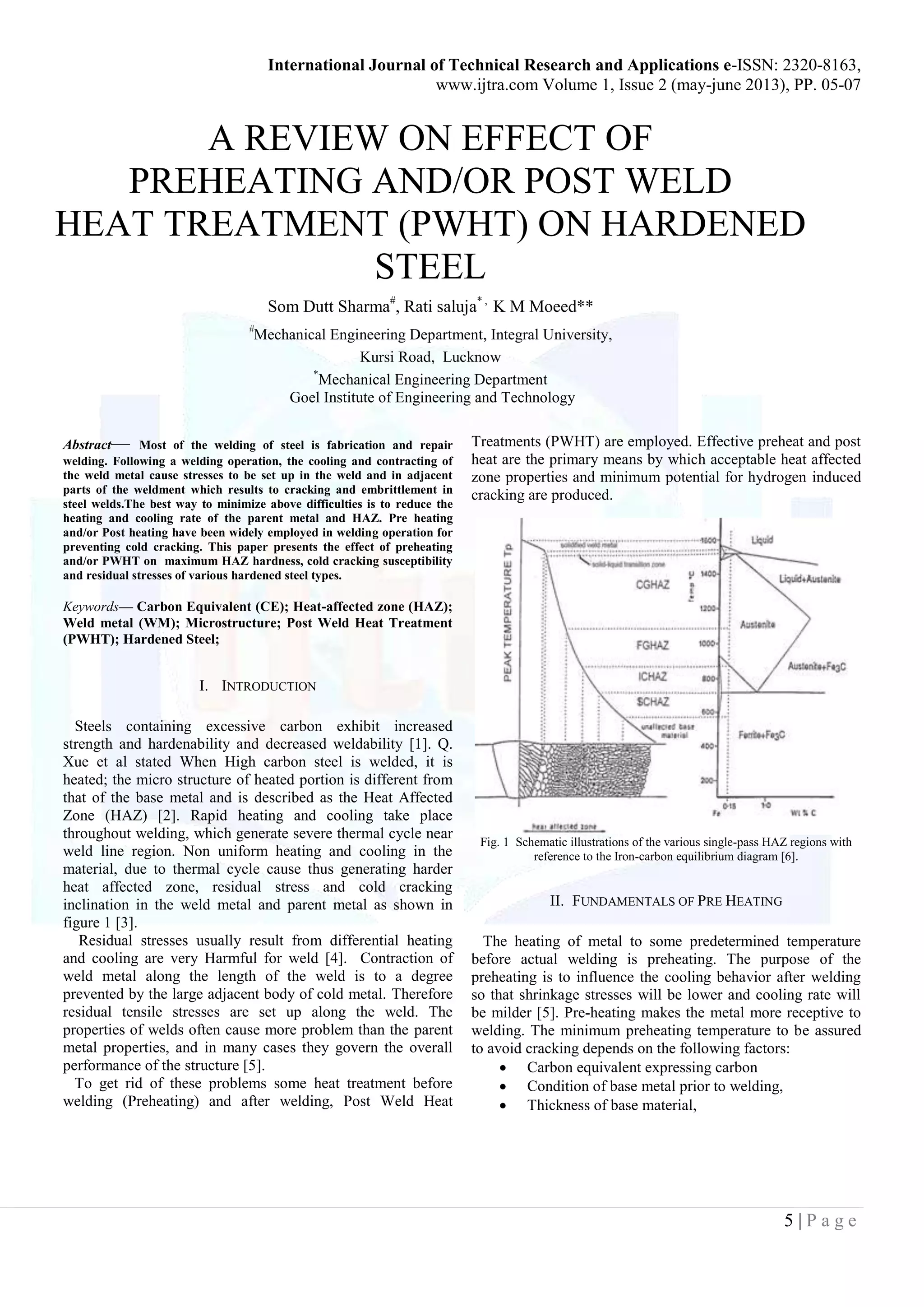 A REVIEW ON EFFECT OF PREHEATING AND/OR POST WELD HEAT TREATMENT (PWHT) ON HARDENED STEEL | PDF
