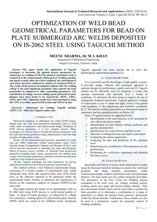 OPTIMIZATION OF WELD BEAD GEOMETRICAL PARAMETERS FOR BEAD ON PLATE SUBMERGED ARC WELDS DEPOSITED ...