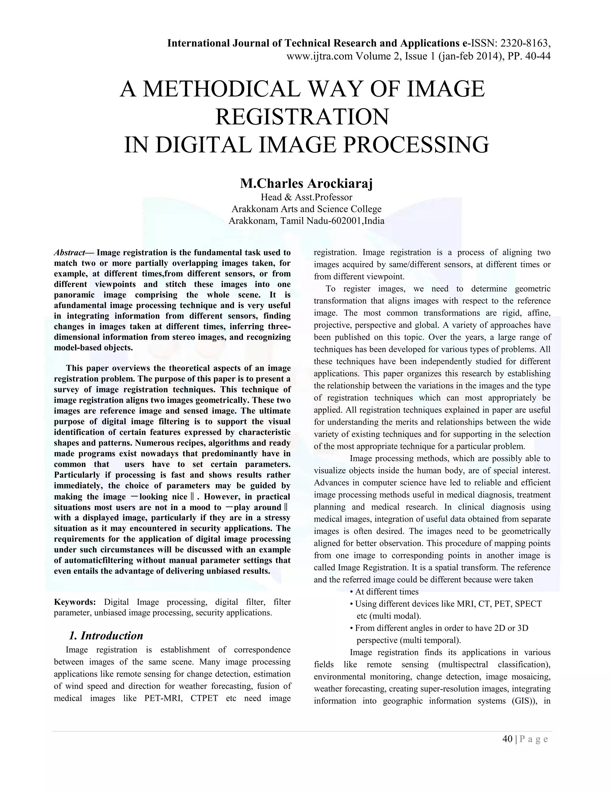 A METHODICAL WAY OF IMAGE REGISTRATION IN DIGITAL IMAGE PROCESSING | PDF | 3-D Graphics ...