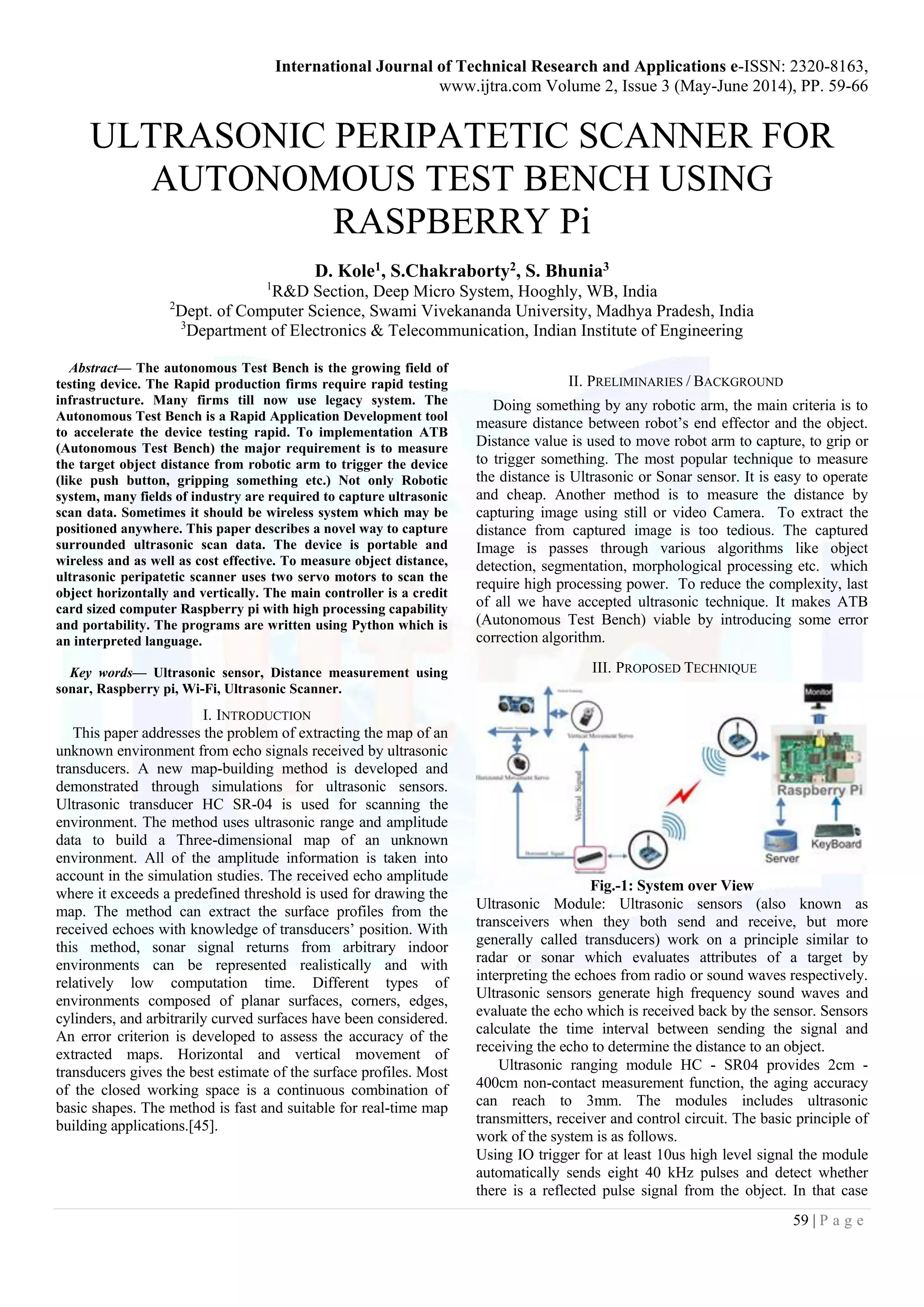 ULTRASONIC PERIPATETIC SCANNER FOR AUTONOMOUS TEST BENCH USING ...