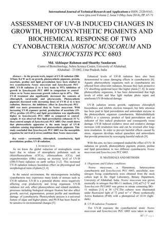 ASSESSMENT OF UV-B INDUCED CHANGES IN GROWTH, PHOTOSYNTHETIC PIGMENTS AND BIOCHEMICAL RESPONSE ...