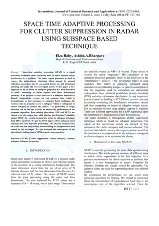 SPACE TIME ADAPTIVE PROCESSING FOR CLUTTER SUPPRESSION IN RADAR USING SUBSPACE BASED TECHNIQUE | PDF