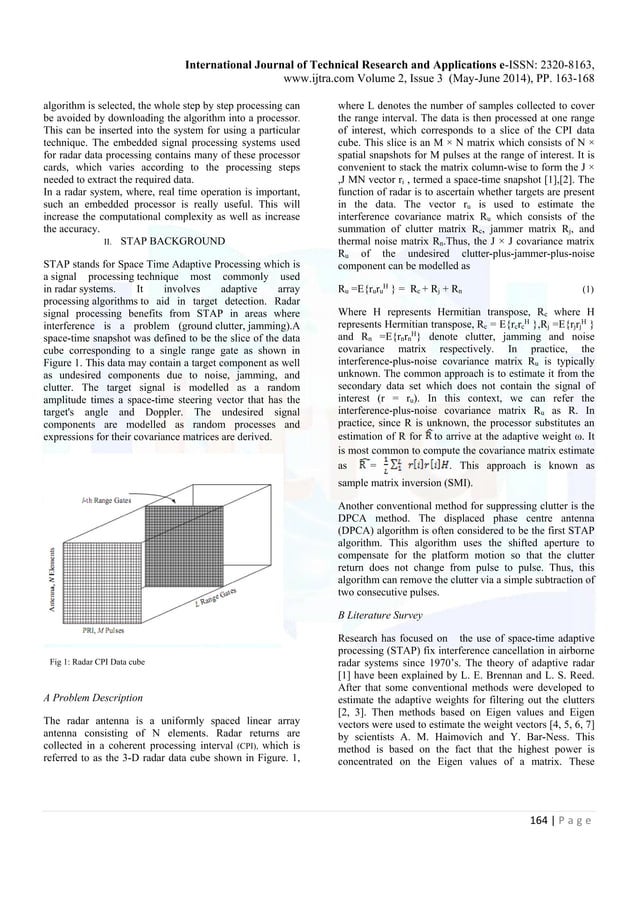 Space Time Adaptive Processing For Clutter Suppression In Radar Using Subspace Based Technique Pdf
