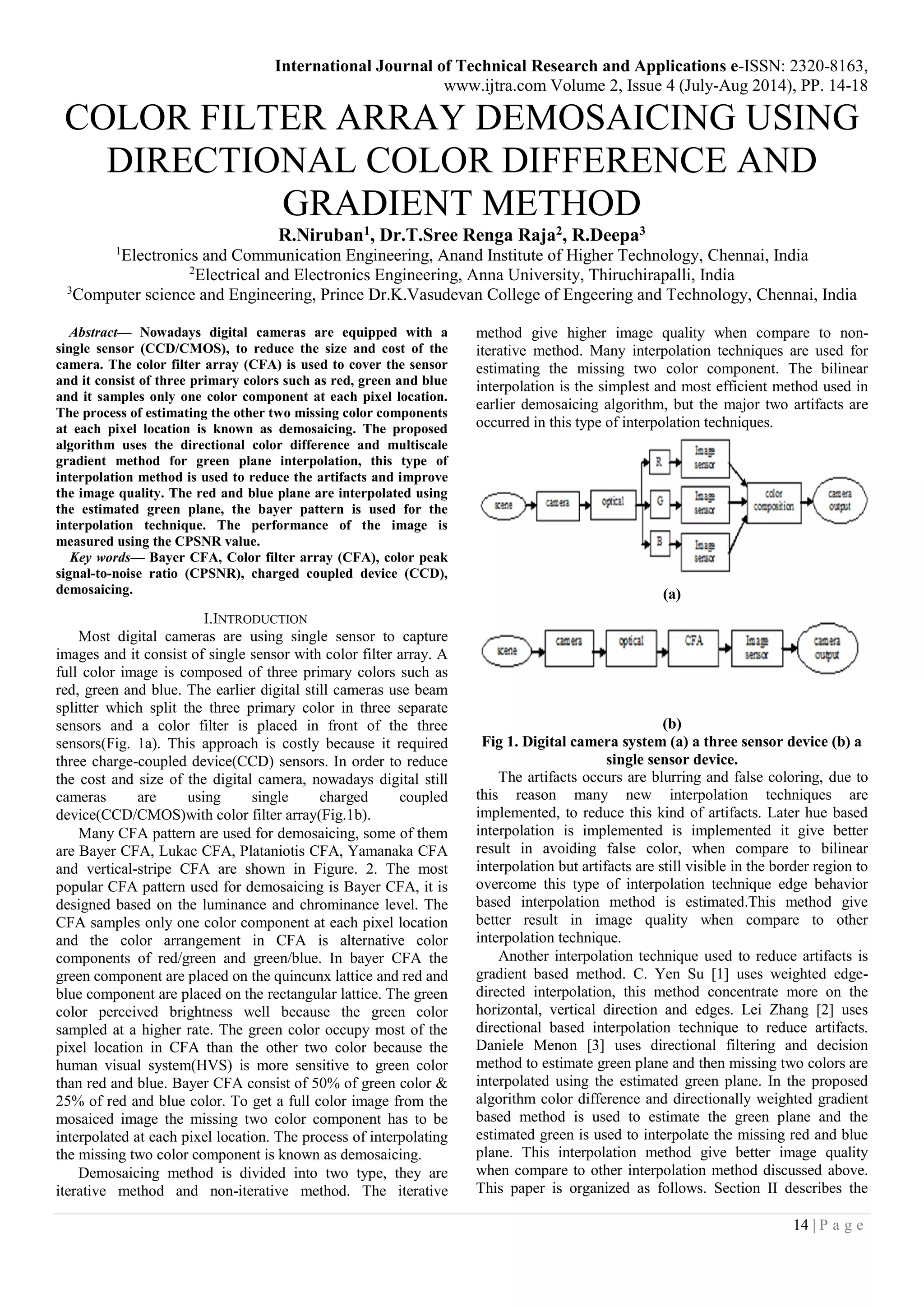 COLOR FILTER ARRAY DEMOSAICING USING DIRECTIONAL COLOR DIFFERENCE AND ...