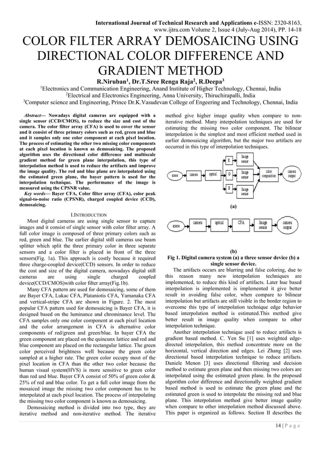 COLOR FILTER ARRAY DEMOSAICING USING DIRECTIONAL COLOR DIFFERENCE AND GRADIENT METHOD | PDF