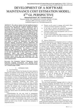 DEVELOPMENT OF A SOFTWARE MAINTENANCE COST ESTIMATION MODEL: 4 TH GL PERSPECTIVE | PDF