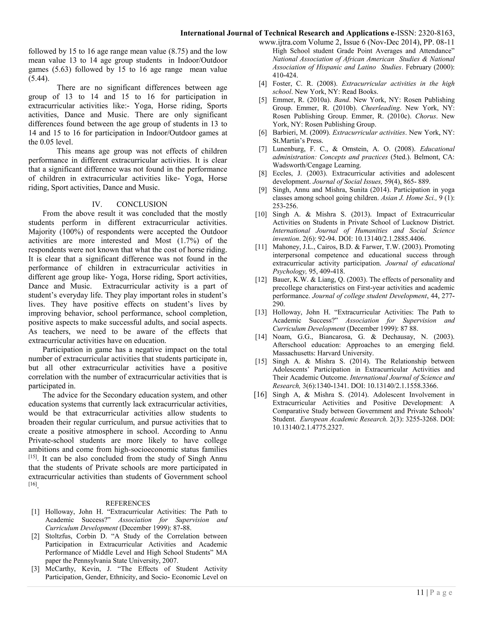 EXTRACURRICULAR ACTIVITIES AND STUDENT’S PERFORMANCE IN SECONDARY ...