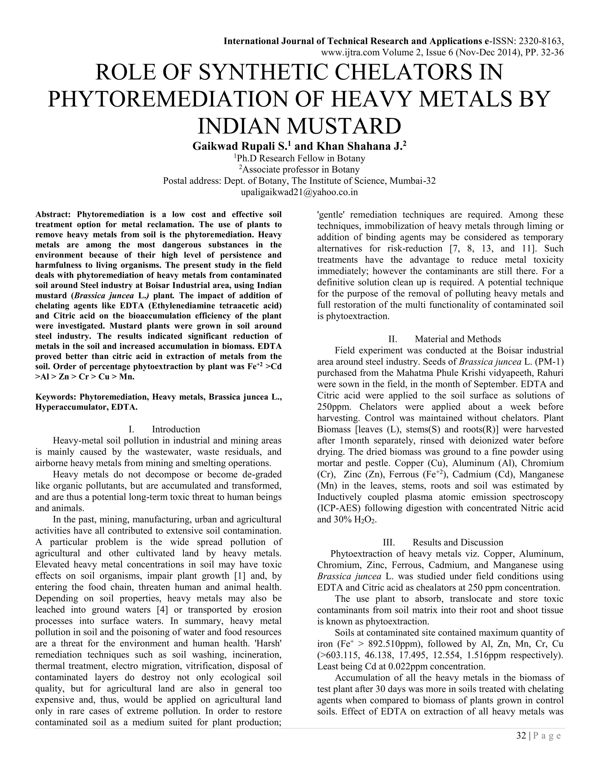 ROLE OF SYNTHETIC CHELATORS IN PHYTOREMEDIATION OF HEAVY METALS BY ...