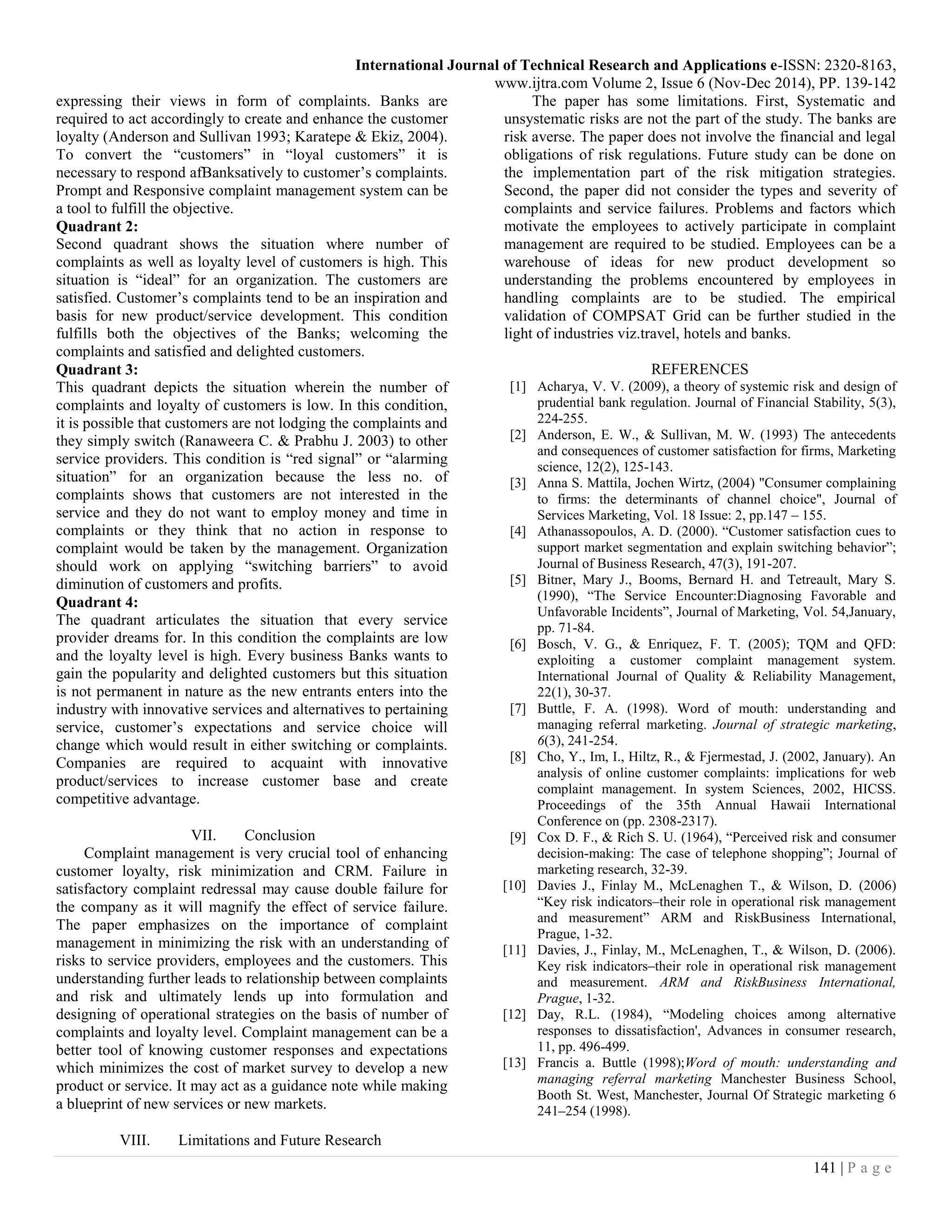 COMPLAINT MANAGEMENT SYSTEM IN BANKS: INTRODUCTION TO COMPSAT GRID TO ...