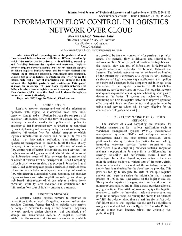 INFORMATION FLOW CONTROL IN LOGISTICS NETWORK OVER CLOUD | PDF