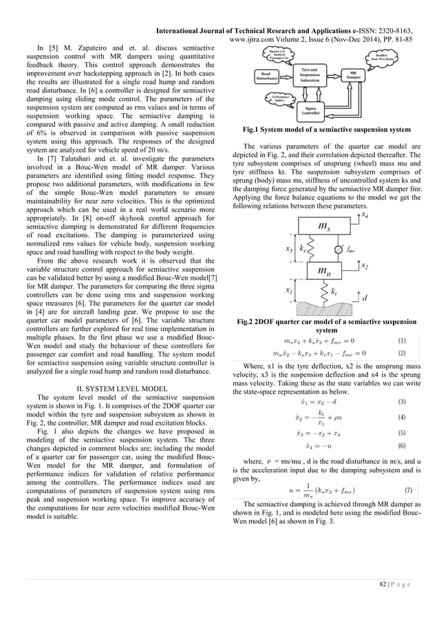 A MODEL BASED APPROACH FOR DESIGN OF SEMIACTIVE SUSPENSION USING VARIABLE STRUCTURE CONTROL | PDF