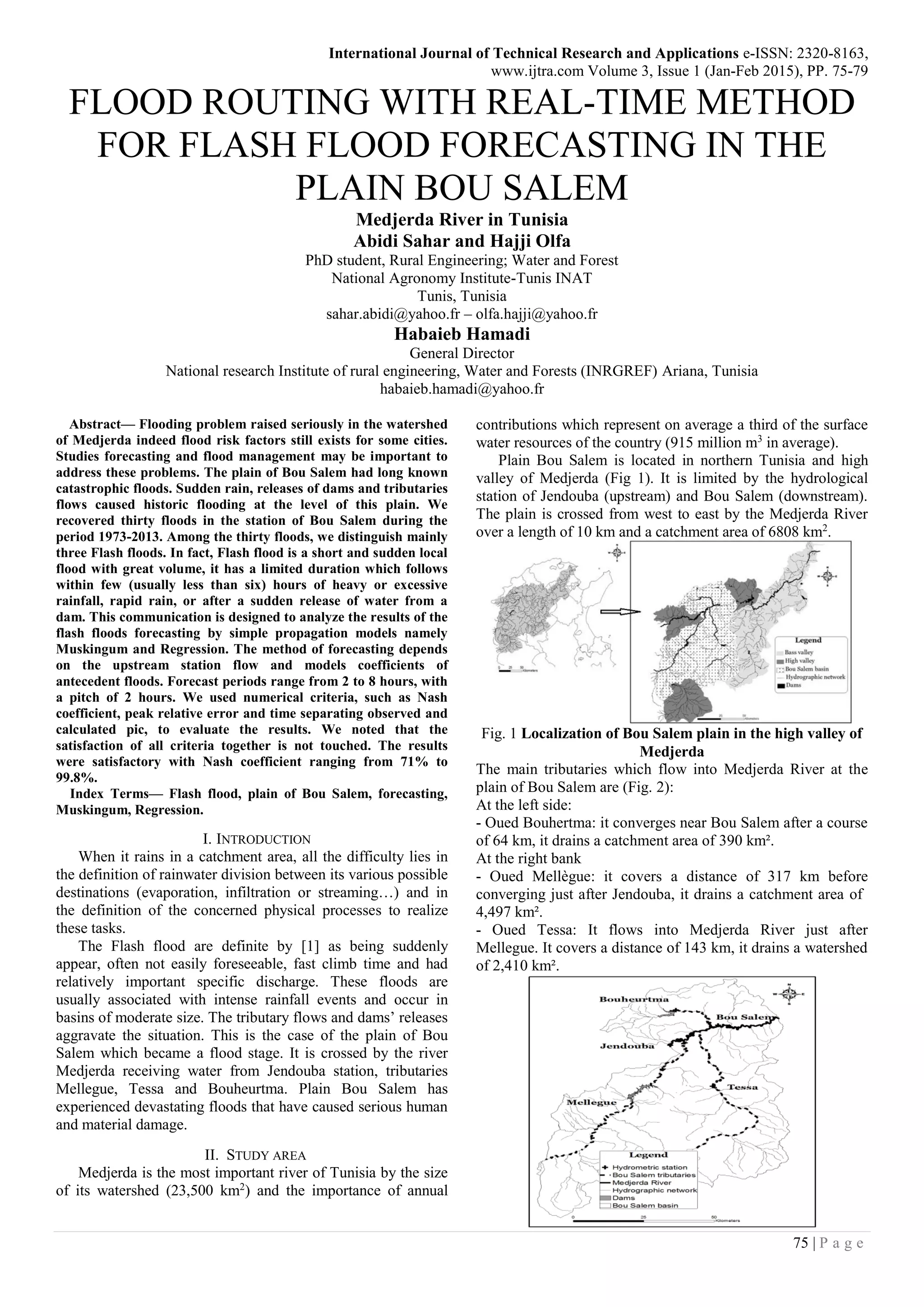 FLOOD ROUTING WITH REAL-TIME METHOD FOR FLASH FLOOD FORECASTING IN THE ...