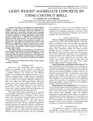 LIGHT WEIGHT AGGREGATE CONCRETE BY USING COCONUT SHELL | PDF