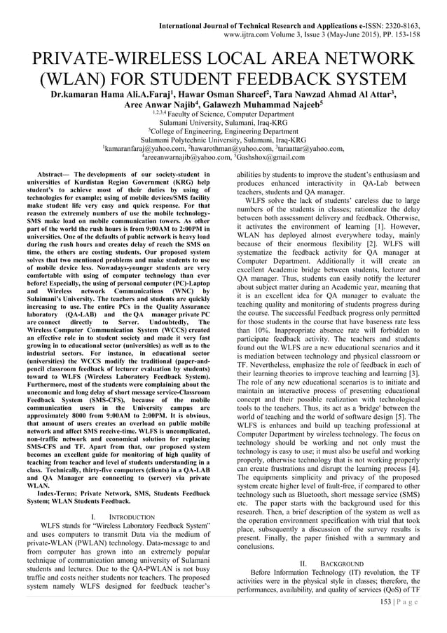 PRIVATE-WIRELESS LOCAL AREA NETWORK (WLAN) FOR STUDENT FEEDBACK SYSTEM | PDF | Computing ...