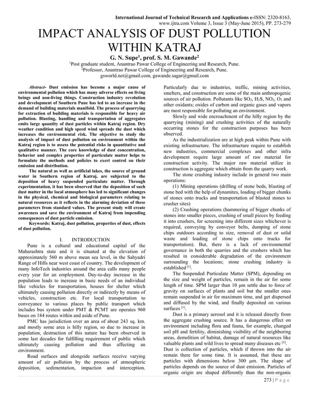 IMPACT ANALYSIS OF DUST POLLUTION WITHIN KATRAJ | PDF | Indoor ...