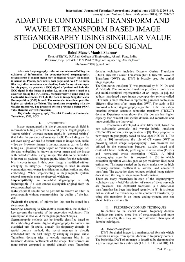 Adaptive Contourlet Transform And Wavelet Transform Based Image Steganography Using Singular