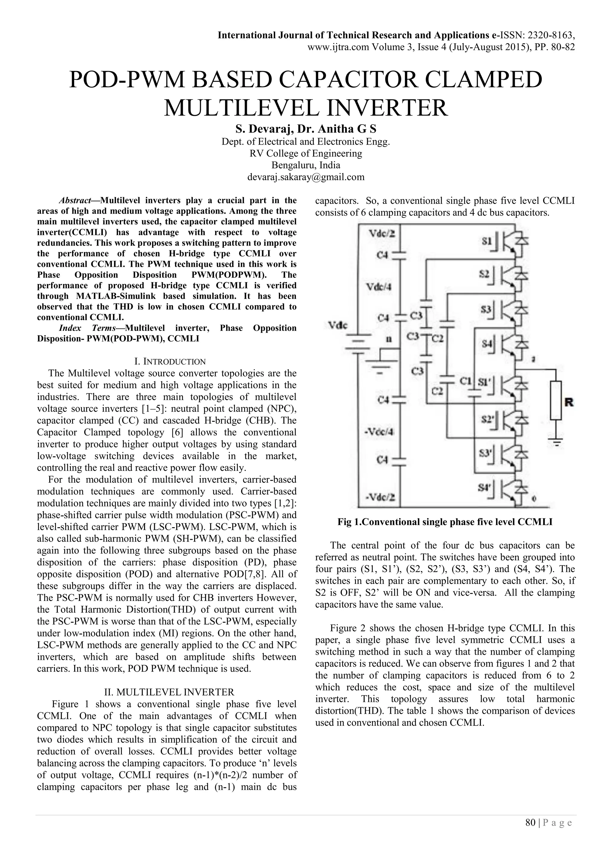 POD-PWM BASED CAPACITOR CLAMPED MULTILEVEL INVERTER | PDF