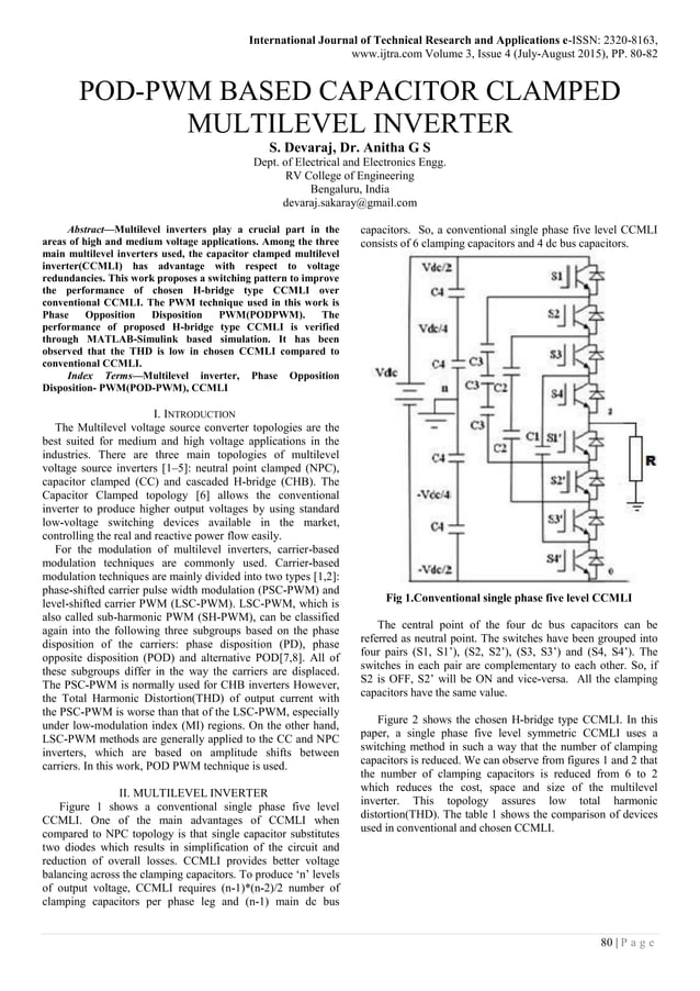 POD-PWM BASED CAPACITOR CLAMPED MULTILEVEL INVERTER | PDF