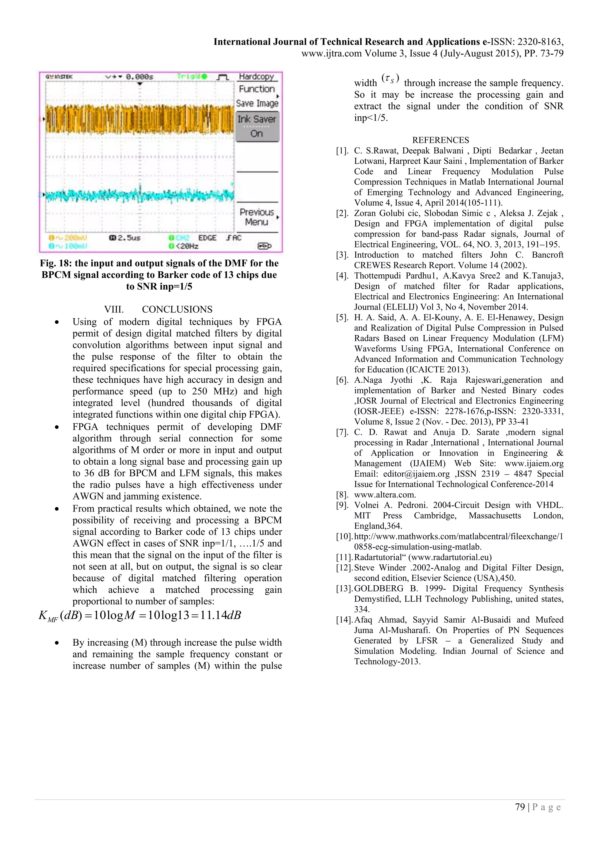 DIGITAL COMPRESSING OF A BPCM SIGNAL ACCORDING TO BARKER CODE USING ...