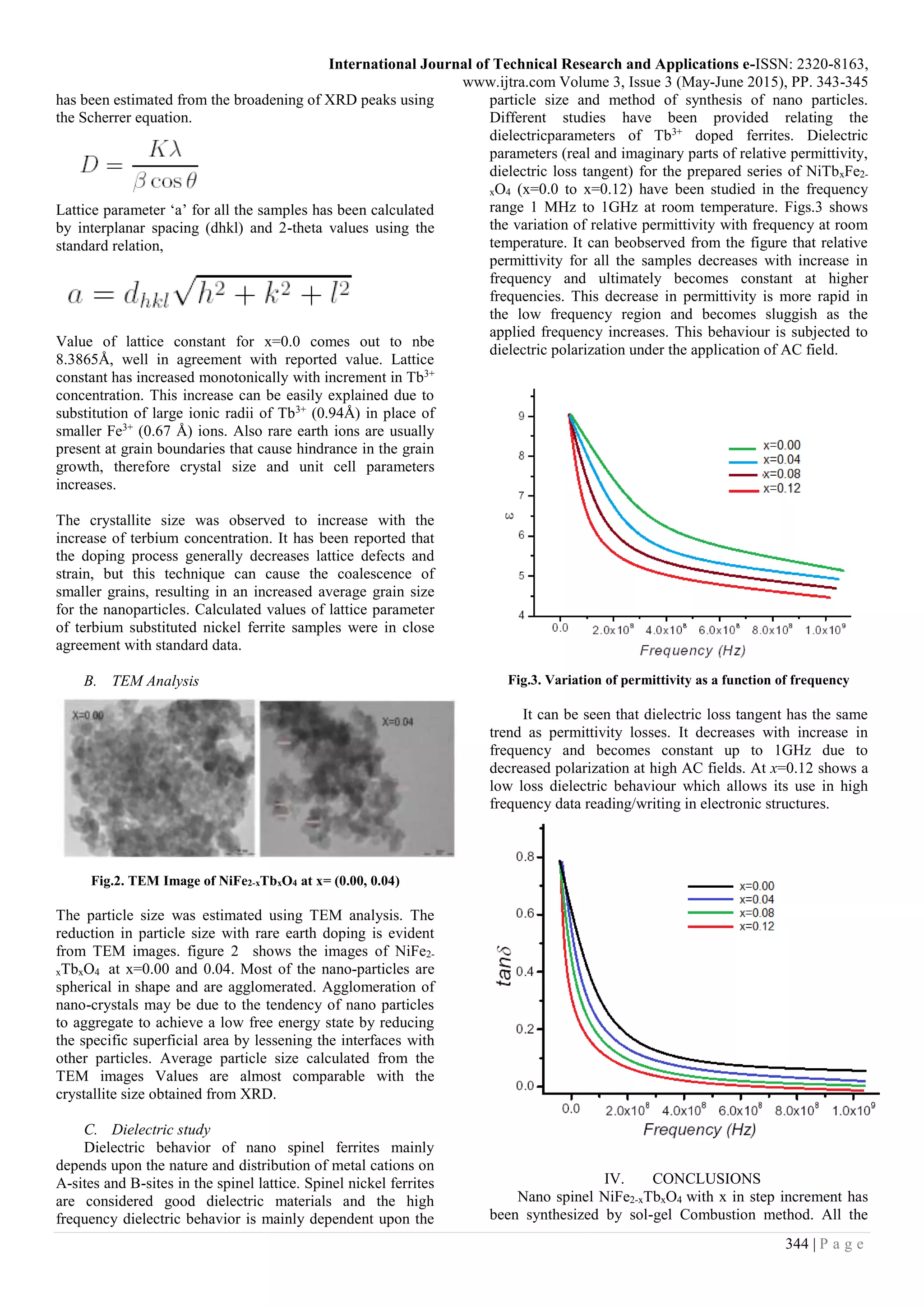STRUCTURAL AND DIELECTRIC STUDIES OF TERBIUM SUBSTITUTED NICKEL FERRITE ...