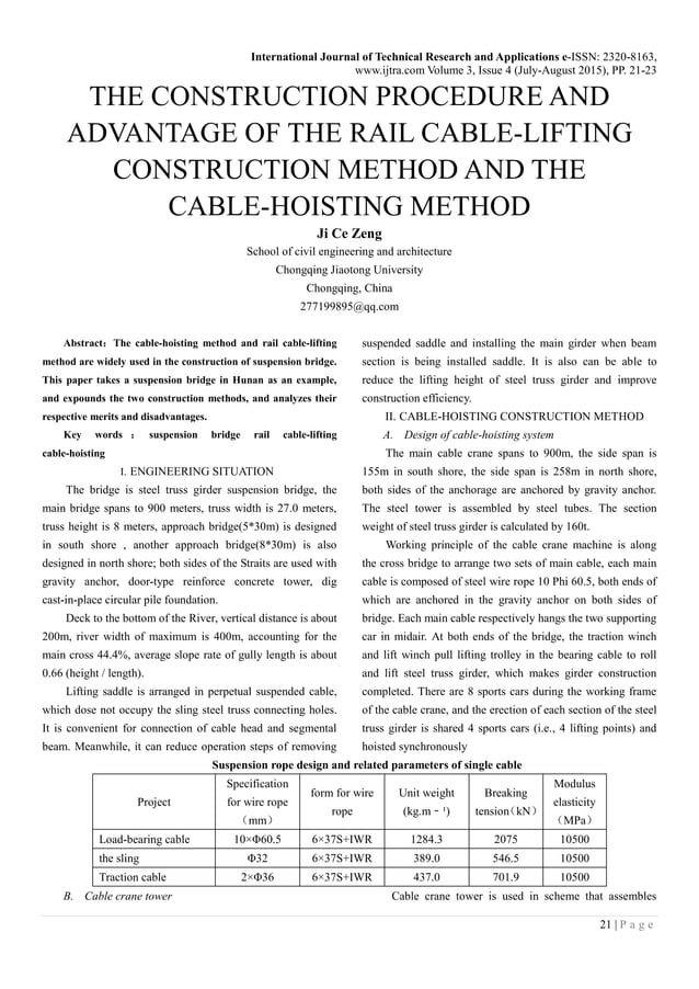 THE CONSTRUCTION PROCEDURE AND ADVANTAGE OF THE RAIL CABLE-LIFTING ...