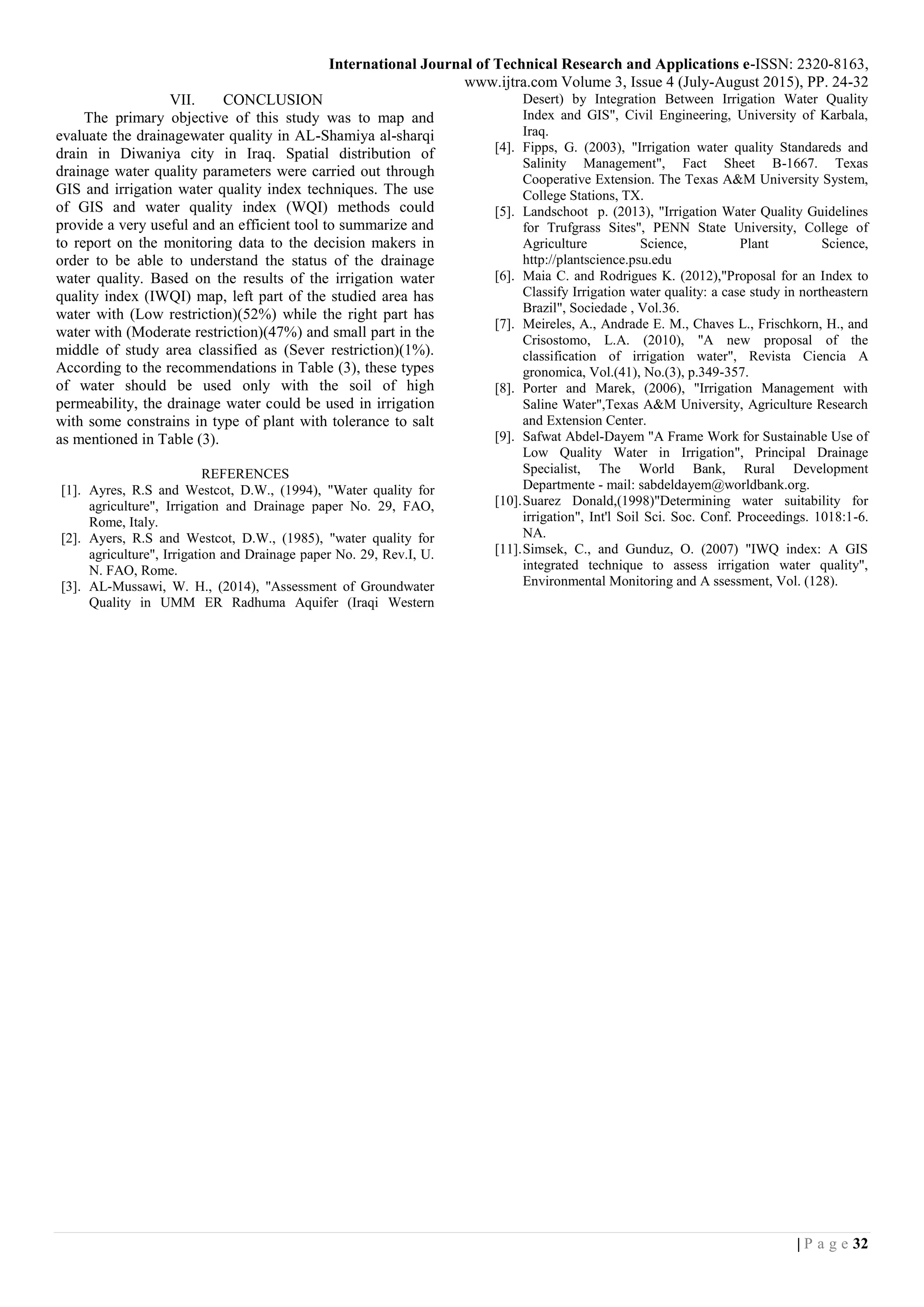 Evaluation Of Drainage Water Quality For Irrigation By Integration