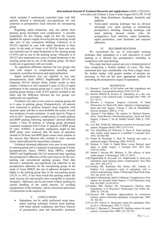 EFFECT OF TRANS-SEPTAL SUTURE TECHNIQUE VERSUS NASAL PACKING AFTER ...