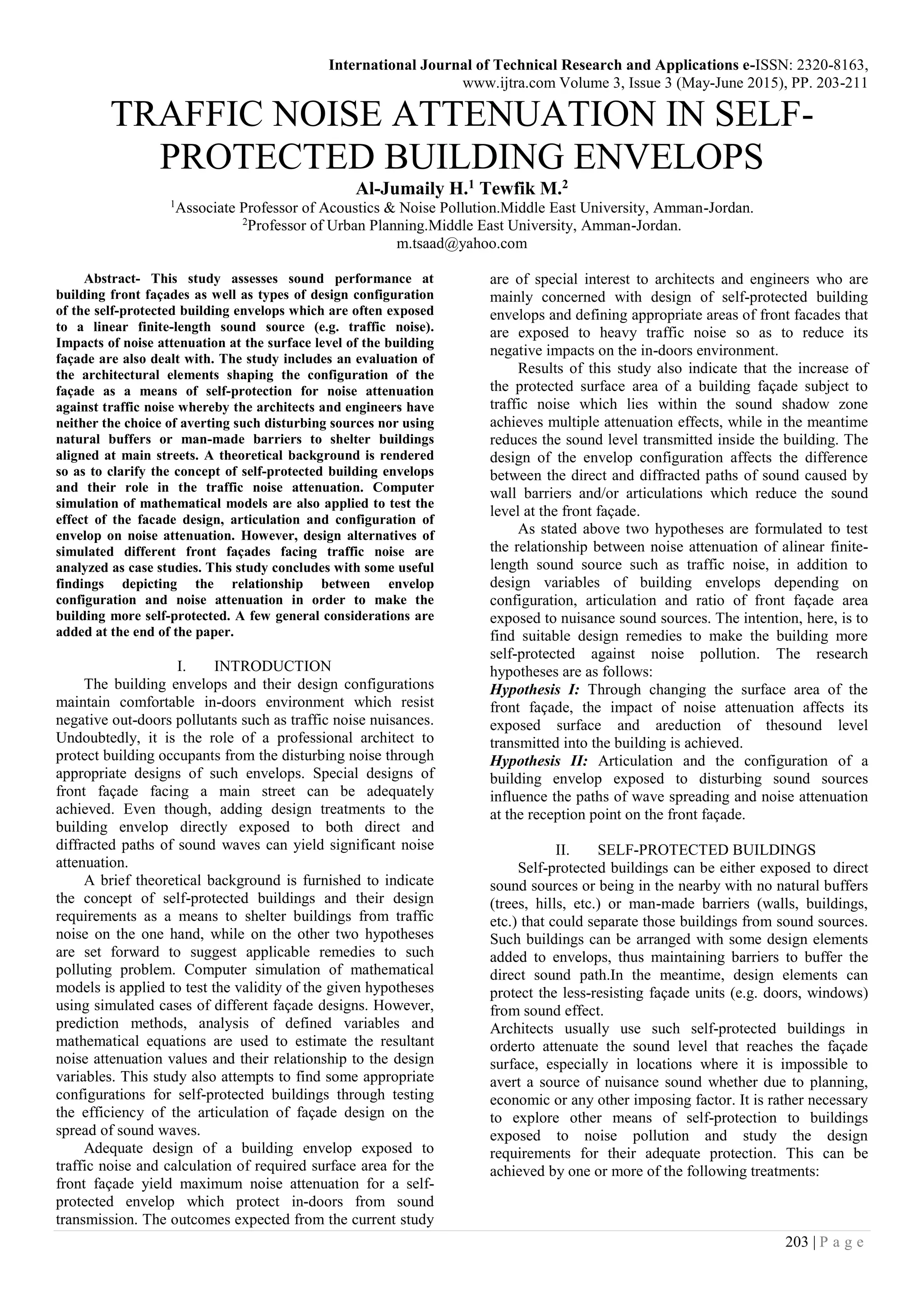 TRAFFIC NOISE ATTENUATION IN SELFPROTECTED BUILDING ENVELOPS | PDF