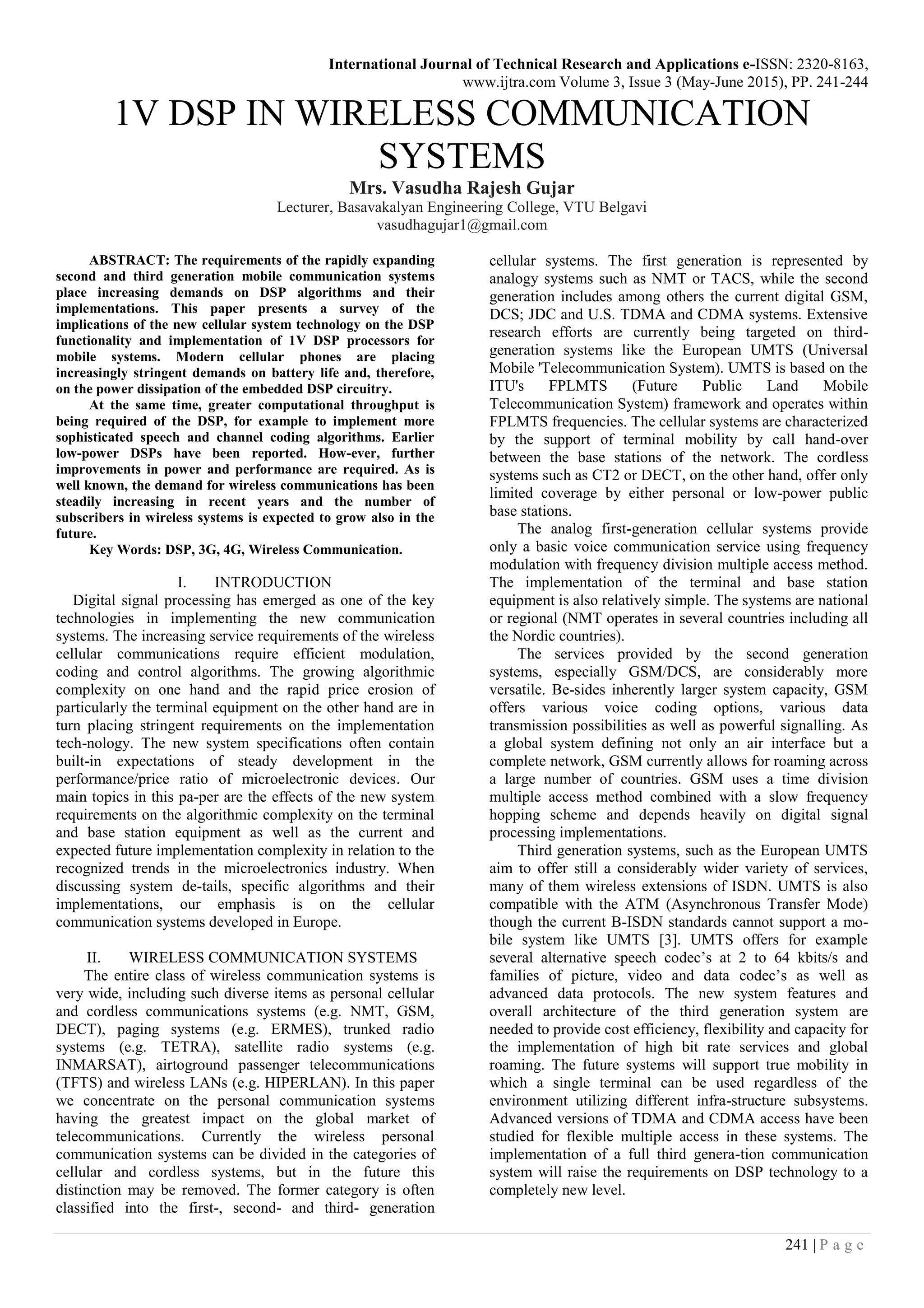 1V DSP IN WIRELESS COMMUNICATION SYSTEMS | PDF | Telecommunications ...