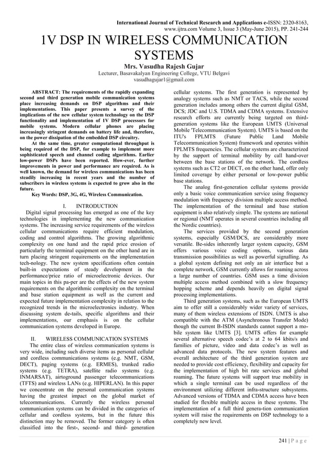 1V DSP IN WIRELESS COMMUNICATION SYSTEMS | PDF | Telecommunications ...