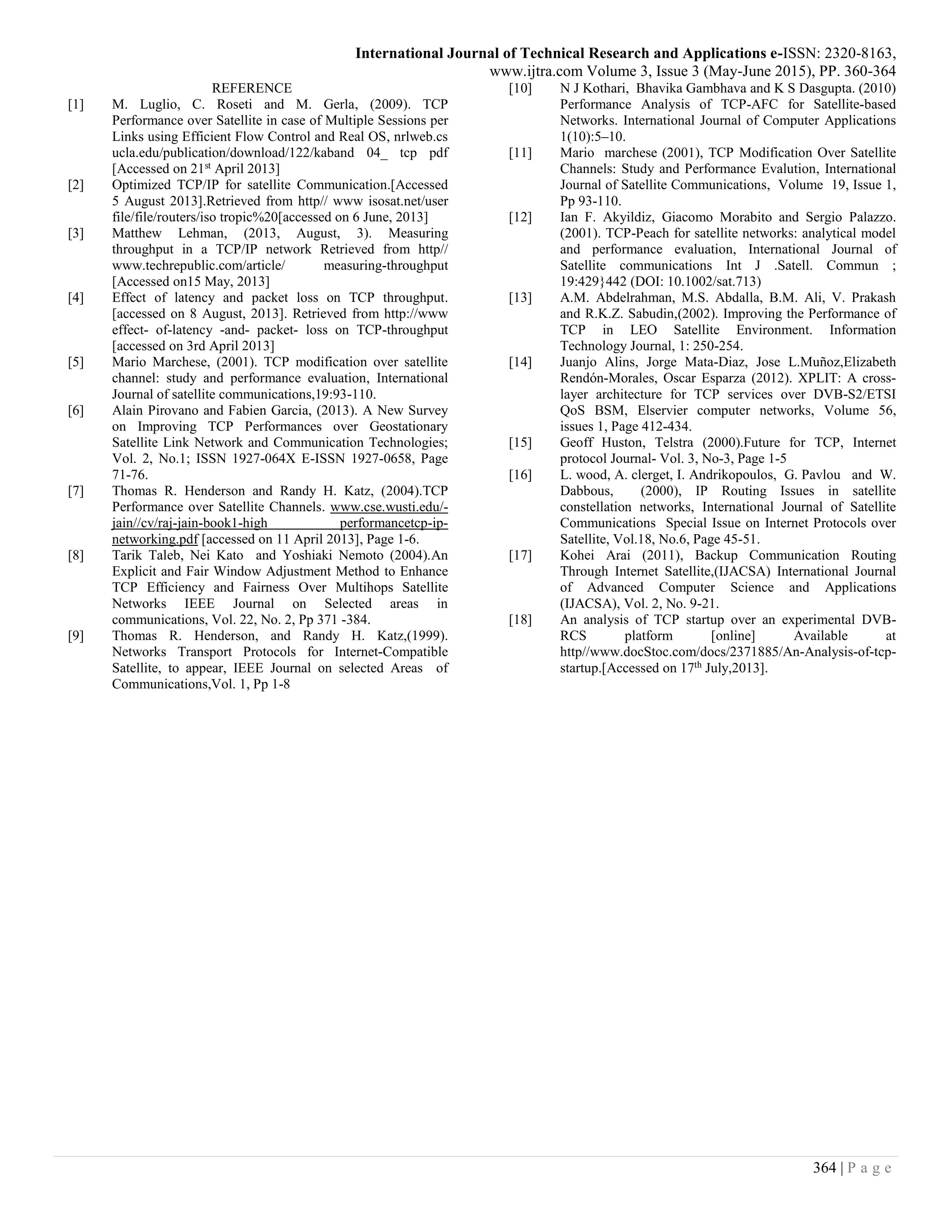 Overview Of Tcp Performance In Satellite Communication Networks Pdf