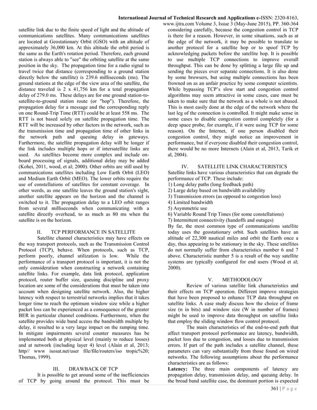 Overview Of Tcp Performance In Satellite Communication Networks Pdf