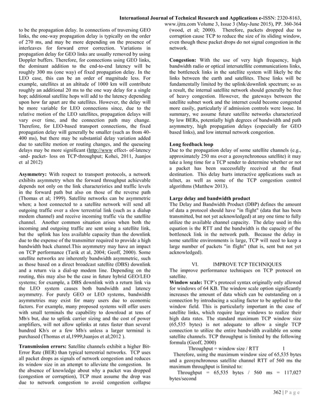 OVERVIEW OF TCP PERFORMANCE IN SATELLITE COMMUNICATION NETWORKS | PDF