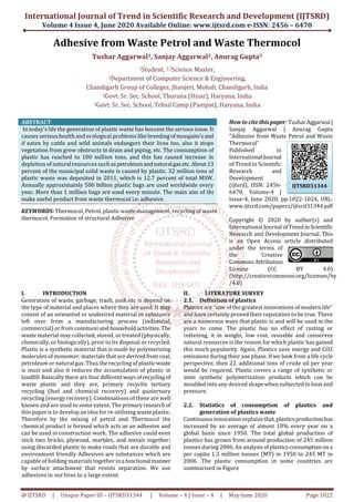 Adhesive From Waste Petrol And Waste Thermocol | PDF