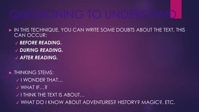 Reading comprehension techniques. | PPTX