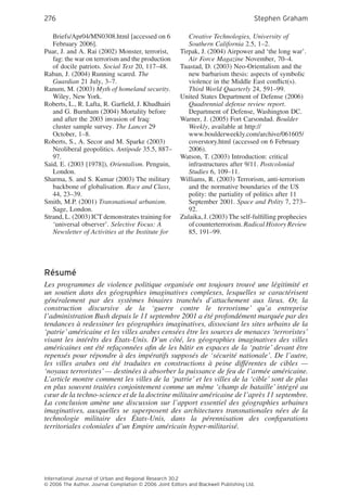 Graham, Stephen. "Cities and the ‘War on Terror’." International ...