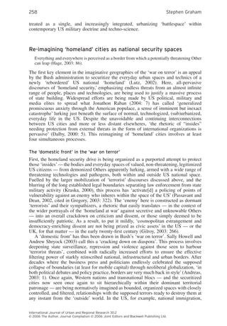 Graham, Stephen. "Cities and the ‘War on Terror’." International ...