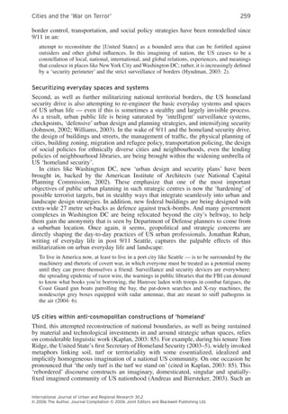 Graham, Stephen. "Cities and the ‘War on Terror’." International ...
