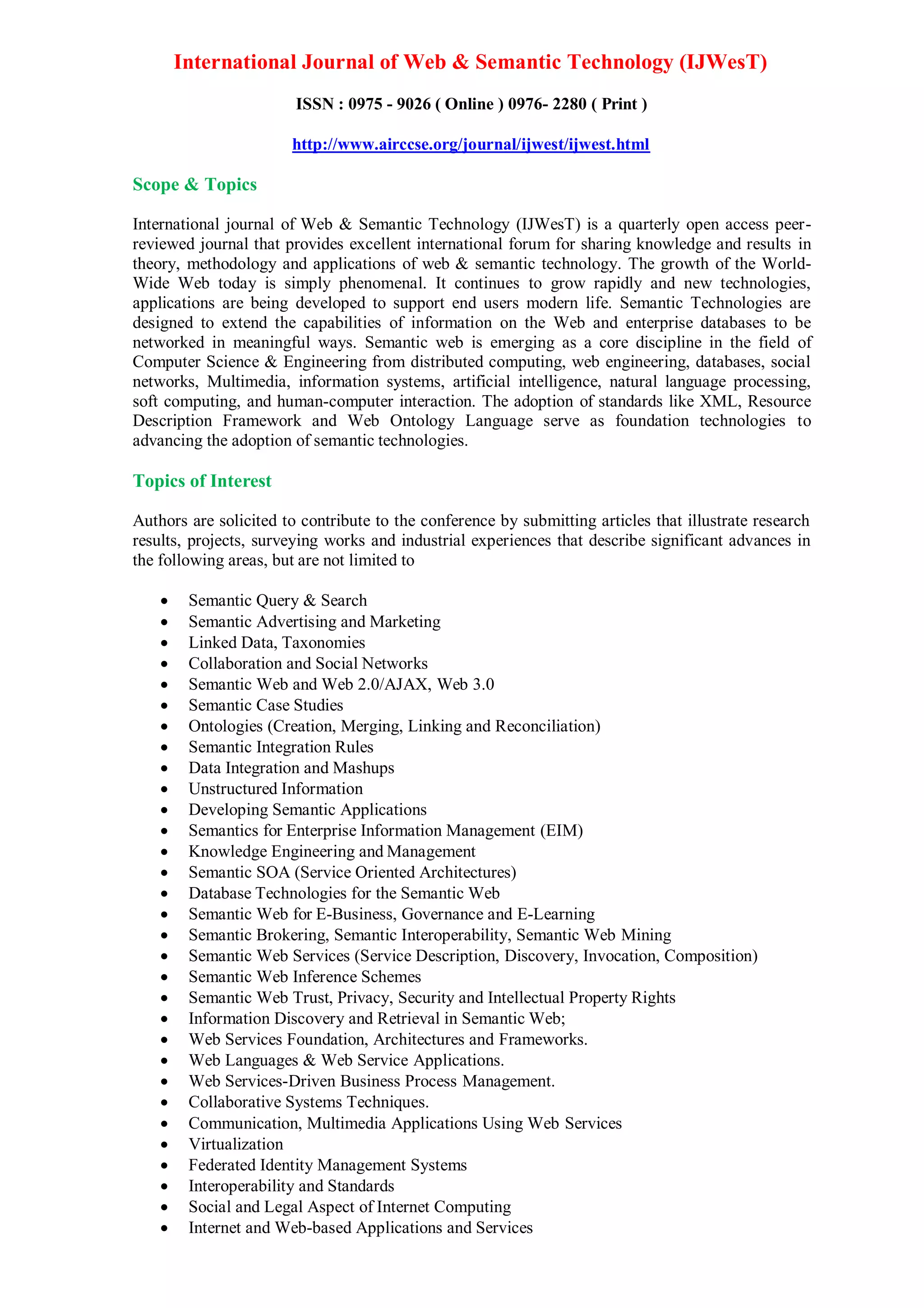 International Journal of Web & Semantic Technology (IJWesT) | PDF