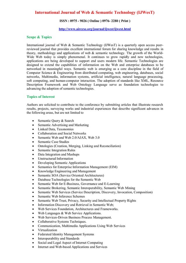 International Journal of Web & Semantic Technology (IJWesT) | PDF