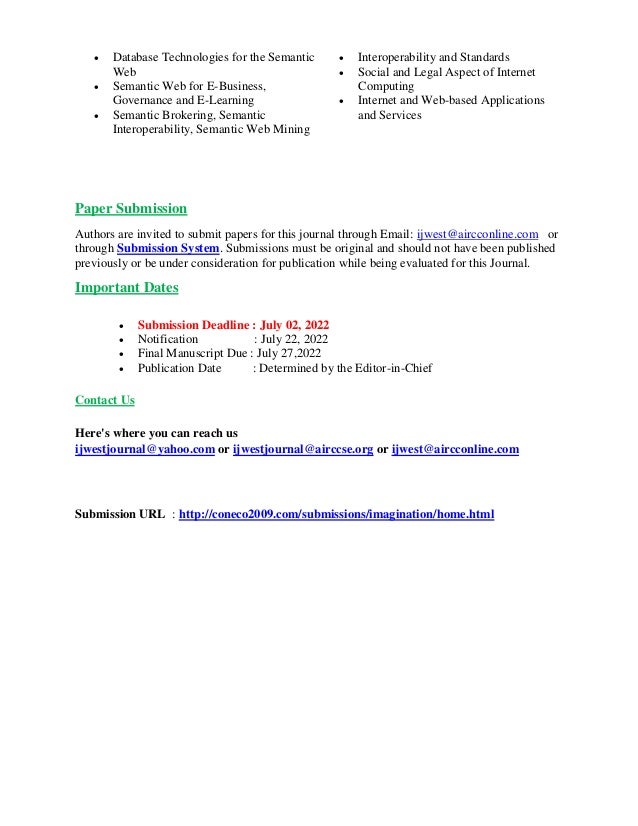 Call for Articles -International Journal of Web & Semantic Technology (IJWesT) | PDF