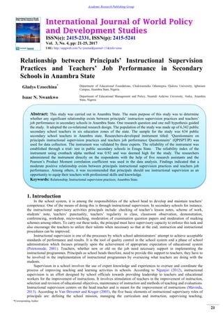 Relationship between Principals? Instructional Supervision Practices and Teachers? Job ...