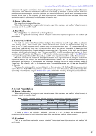 Relationship between Principals? Instructional Supervision Practices and Teachers? Job ...