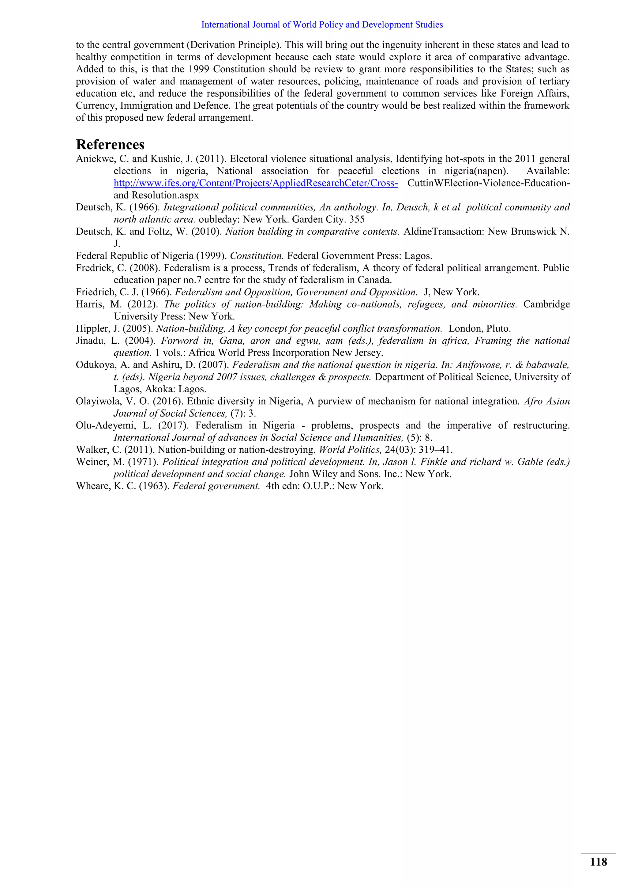 Federalism and the Challenges of Nation Building in Nigeria | PDF