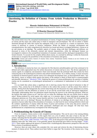 Questioning the Definition of Cinema: From Artistic Production to Discursive Practice | PDF