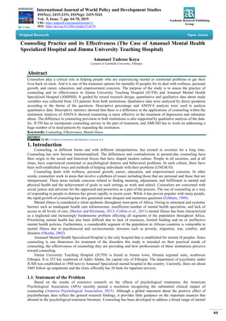 Counseling Practice and its Effectiveness (The Case of Amanuel Mental ...