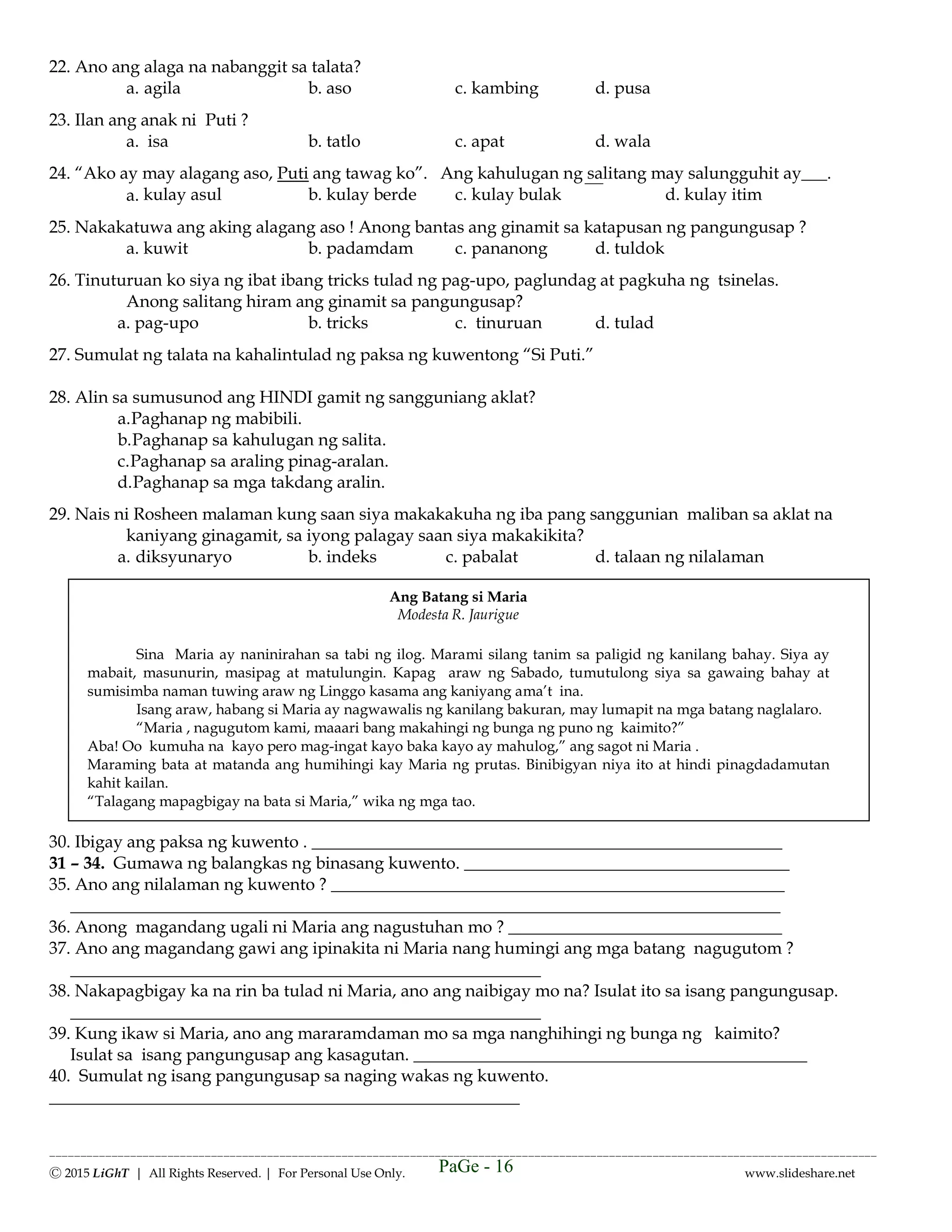 K TO 12 GRADE 3 IKA-APAT na Markahang Pagsusulit | PDF