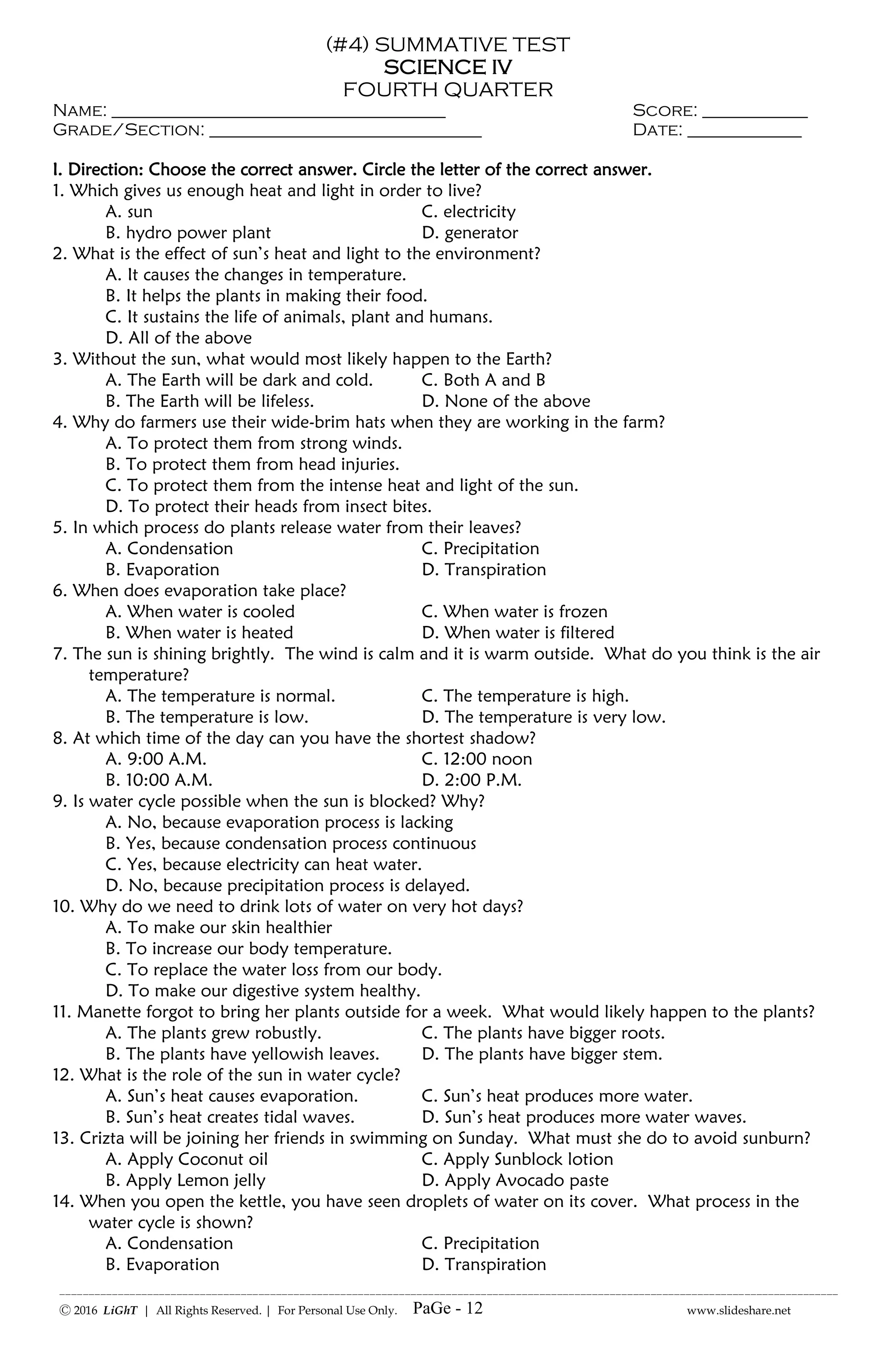 K TO 12 GRADE 4 IKAAPAT NA LAGUMANG PAGSUSULIT | PDF